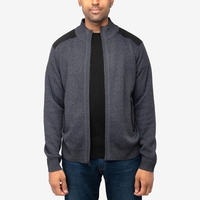 X Ray Full Zip Sweater With Contrast Shoulder Piecing In Black Size ...