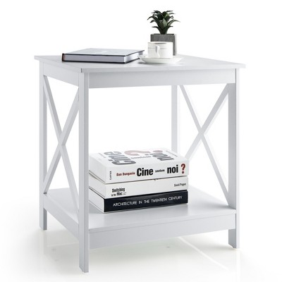 Costway Side Table 2 Tie Coffee Tea End Table Wooden Nightstands ...