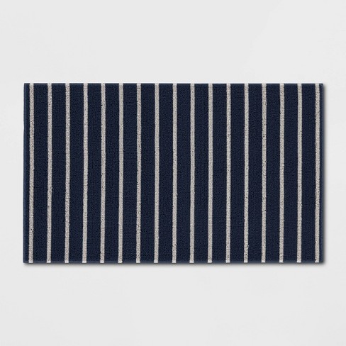1'6"x2'6" Nautical Striped Micro Poly Loop Floormat White/navy Blue ...