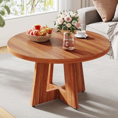 Tribesigns Round Diningtable, Wood Circle Coffee Table With Cross Base ...