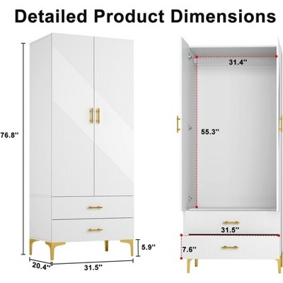 TiranisuBest Wardrobe Armoire 2-Door Wardrobe with Drawers & Hanging ...