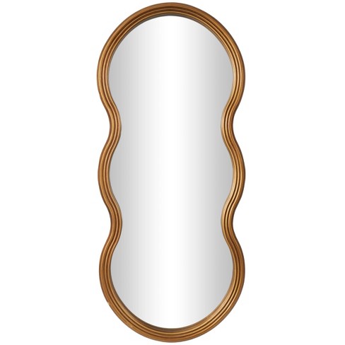 47"x20" Wooden Wavy Shaped Wall Mirror With Ribbed Frame Gold - Olivia ...
