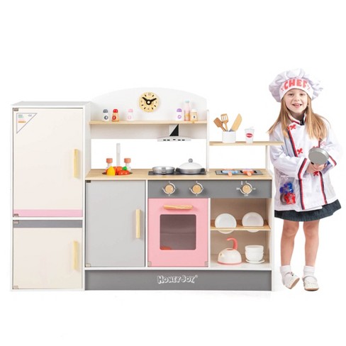 Costway Kids Chef Play Kitchen Set Toddlers Wooden Pretend Toy Playset ...