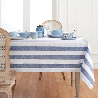 Solino Home Striped Linen Tablecloth Navy And White 60 X 90 Inches ...
