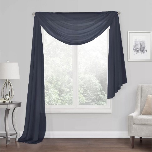 Kate Aurora Elegant Sheer Voile Window Scarf Valance - Navy : Target