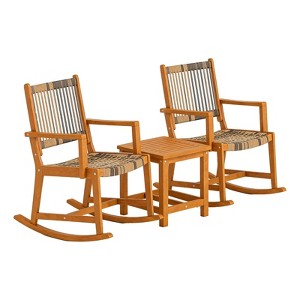 Gymax 3PC Patio Rocking Set w/ Durable Rattan Seat and Back Sturdy ...