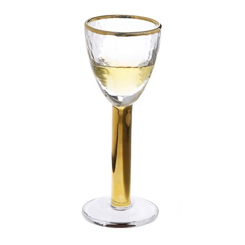 Classic Touch Set Of 6 Stemmed Liquor Glasses With Gold Stem And Rim ...
