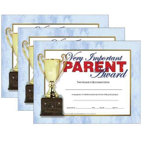 Hayes Publishing Very Important Parent Award, 8.5" X 11", 30 Per Pack ...