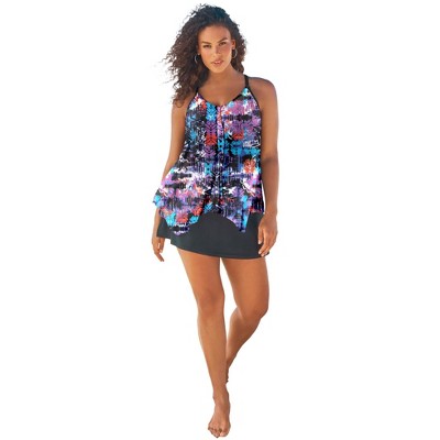 Swim 365 Women’s Plus Size Longer Length Mesh Tankini Top, 14 ...