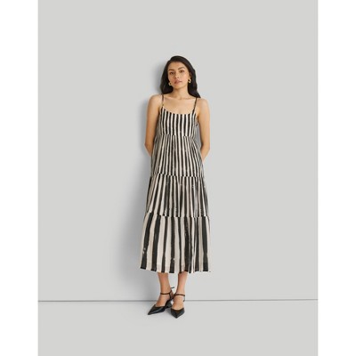 Reistor Women's Striped Down Strappy Tiered Maxi Dress Black Stripes ...