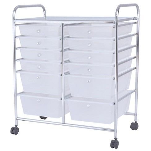 Costway Semitransparent Office Rolling Cart 12 Storage Drawer Studio ...