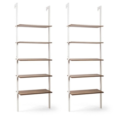 Tangkula 2pcs 5-tier Ladder Shelf Wood Wall Mounted Display Bookshelf ...