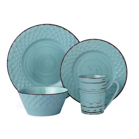 Lorren Home Trends 16 Piece Distressed Weave Dinnerware Set-blue : Target