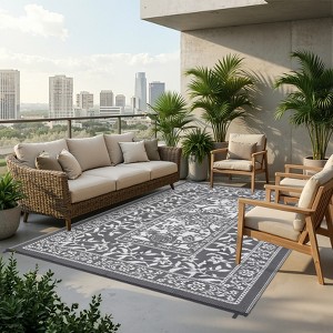 Reversible Outdoor Area Rug, Grey/White - Waterproof, Easy Clean, UV ...