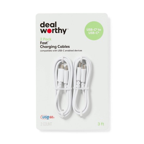 3' Usb-c To Usb-c 2pk Charging Cable - Dealworthy™ White : Target