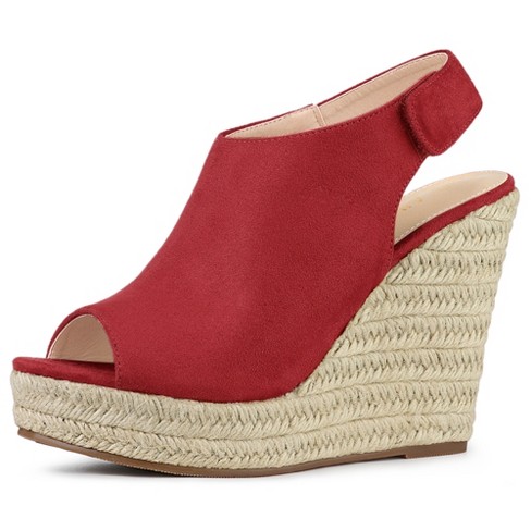 Allegra K Women's Espadrille Platform Heeled Wedges Sandals Red 7 : Target