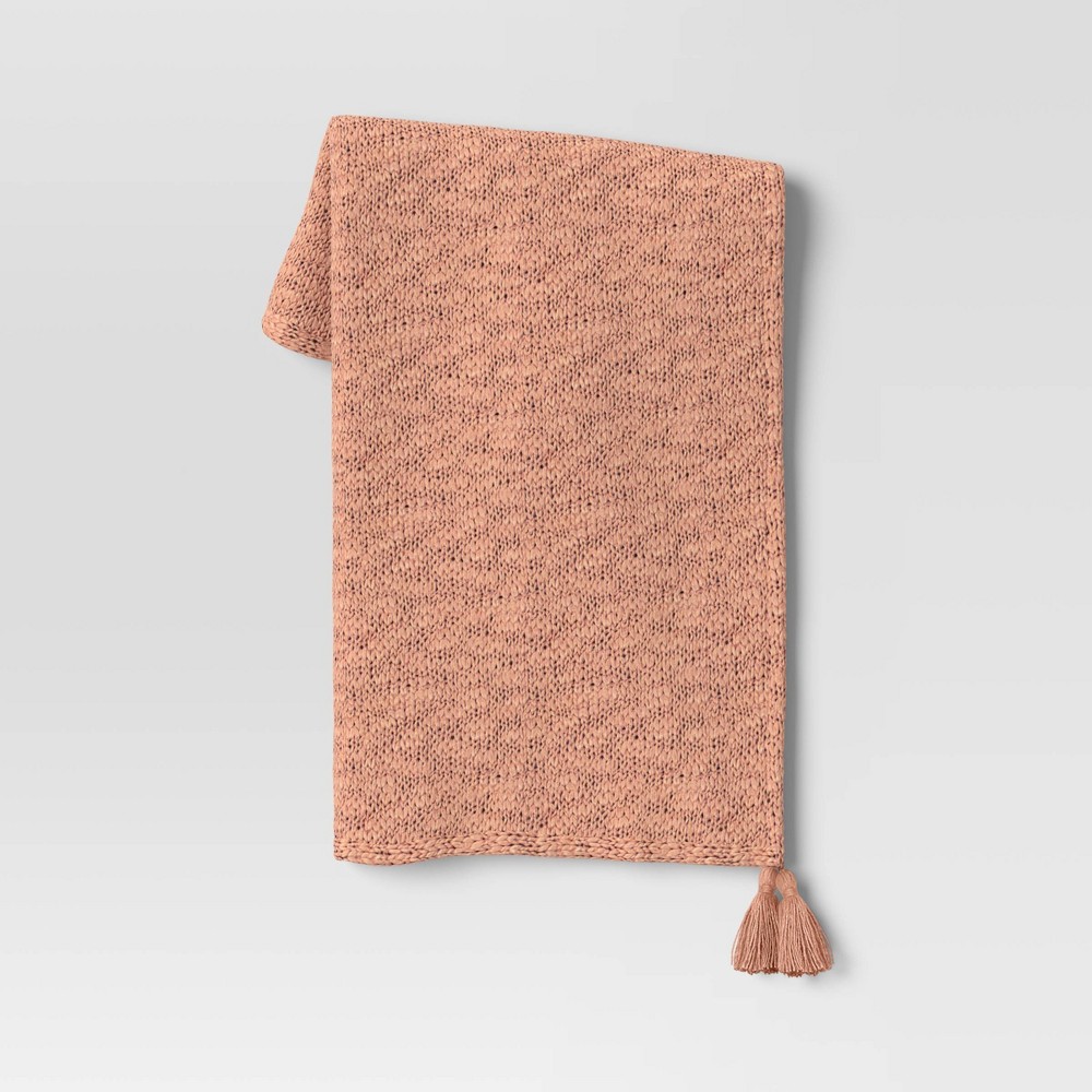 Textured Knit Throw Blanket with Tassels Coral/Pink - Threshold