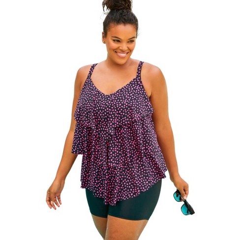 Swim 365 Women's Plus Size Longer-length Tiered-ruffle Tankini Top - 20 ...