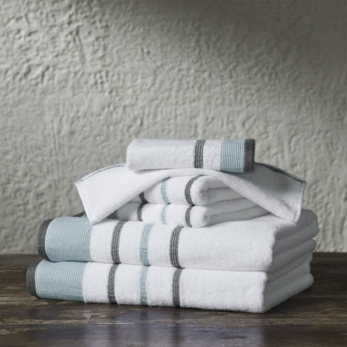 6pc Striped Towel Set Eucalyptus/gray - Isla Jade: Cotton & Polyester ...