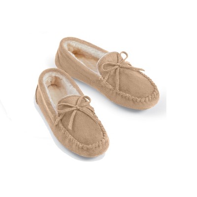 Collections Etc Cozy Faux Suede Plush Moccasin Slippers 7 Camel : Target