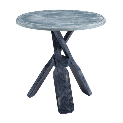 Percy Side Table Gray - Powell: Beveled Top, Nautical Oar Base, Coastal ...