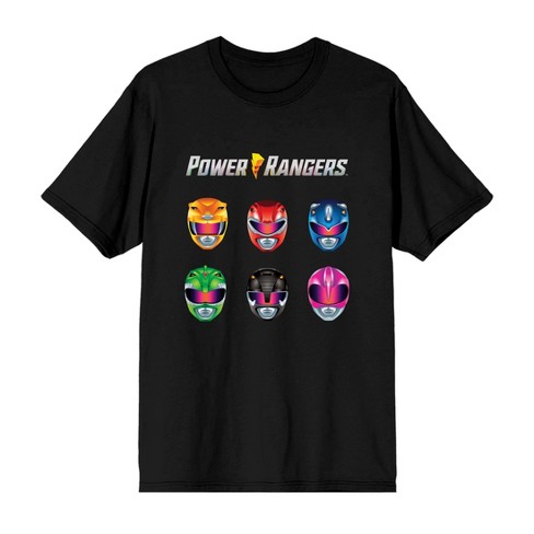 Power Rangers Helmet Lineup Adult Black Crew Neck Short Sleeve T-shirt ...