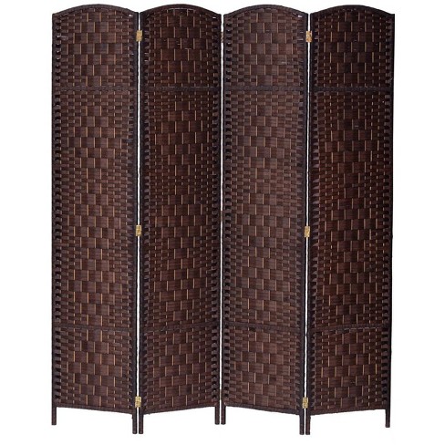 4 Panels Diamond Weave Bamboo Fiber Privacy Partition Screen Brown ...