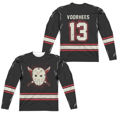 Men's Friday The 13Th Voorhees Jersey (Front Back Print) Long Sleeve Costume T-Shirt, White ...