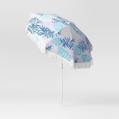 6' Outdoor Patio Beach Umbrella with Fringe Blue - Sun Squad™ : Target