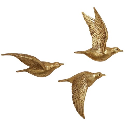 Resin Bird Metallic 3d Sculpted Wall Decor Set Of 3 Gold - Olivia & May ...
