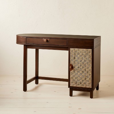 Allen Desk With Faux Rattan Front Accents Walnut - Angelo:home : Target