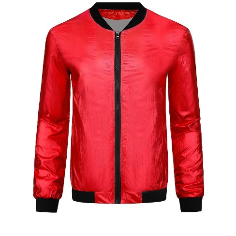 Lars Amadeus Men's Zipper Up Party Shiny Bomber Varsity Jackets Red Xx ...