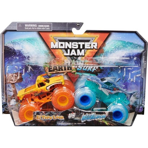 Monster Jam, Official El Toro Loco Earth Vs. Megalodon Surf 1:64 Scale ...