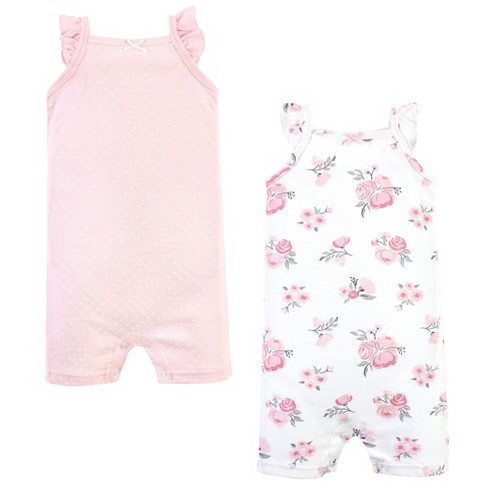 Hudson Baby Infant Girl Cotton Rompers, Pink Floral, 0-3 Months : Target