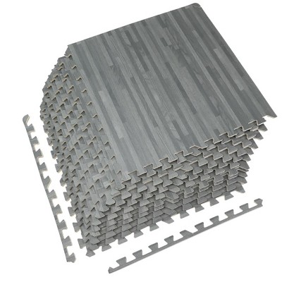 Sorbus Interlocking Floor Mat Gray Wood Print 12 Pieces And Borders ...