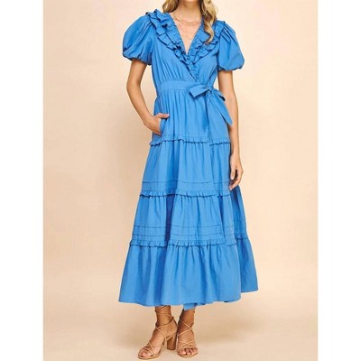 Women's Short Sleeve Ruffle Tiered Maxi Wrap Dress - Pinch M : Target