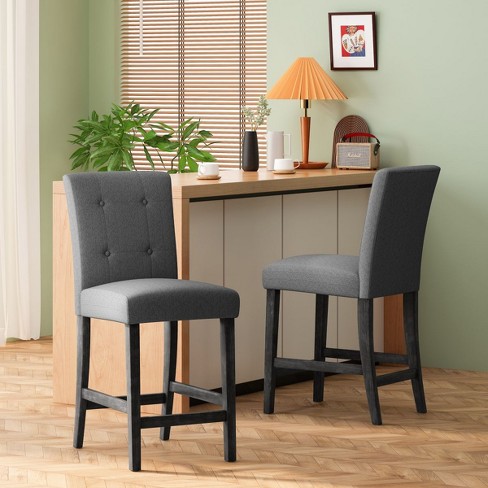 Charcoal Fabric Button Tufted Back Counter Stools Set Of 2,upholstered ...