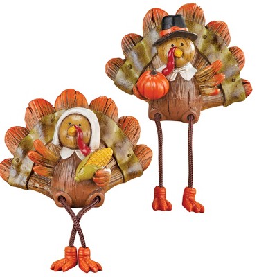 Collections Etc Hand-painted Posable Harvest Turkey Sitter Couple 5 X 3 ...