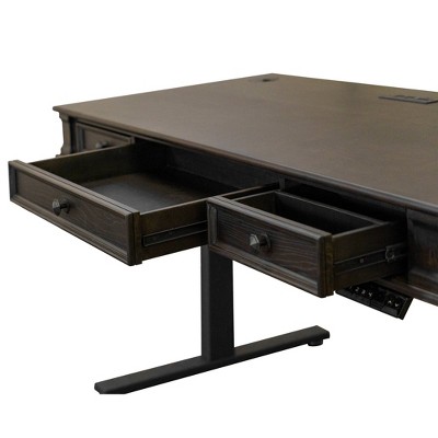 Kingston Traditional Wood Electronic Sit/Stand Desk Dark Brown - Martin ...