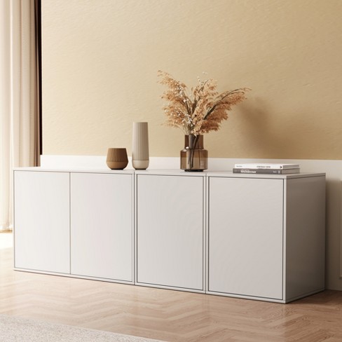 Luck Live 62.97-inch Rectangular Storage Cabinet - Beige, Four-door Pop ...