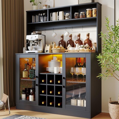 Coffee Bar Cabinet with 9 Wine Racks, Wine Rack Cabinets with Storage ...