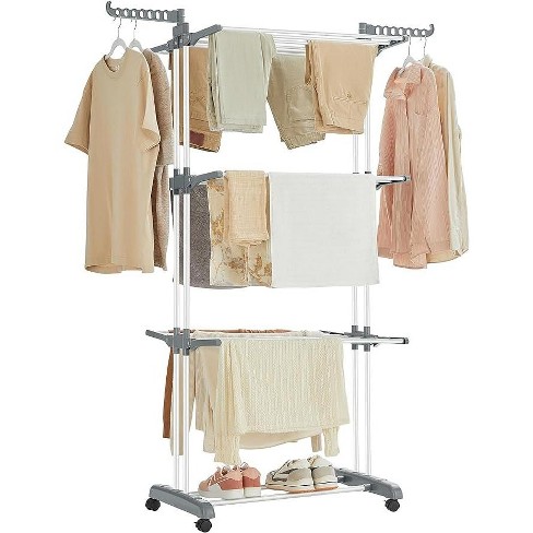 Songmics 4-tier Clothes Drying Rack, Steel Rolling Laundry Dryer Stand ...
