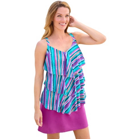 Swim 365 Women's Plus Size Longer-length Tiered-ruffle Tankini Top - 26 ...