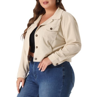 Grace & Grandeur Women's Plus Size Lightweight Cropped Button Down ...