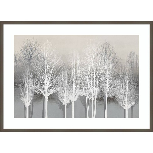 41" X 30" Trees On Gray By Kate Bennett Wood Framed Wall Art Print ...