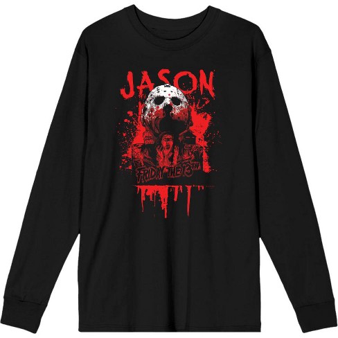 Friday The 13th Blood Splatter Jason Mask Crew Neck Long Sleeve Unisex ...