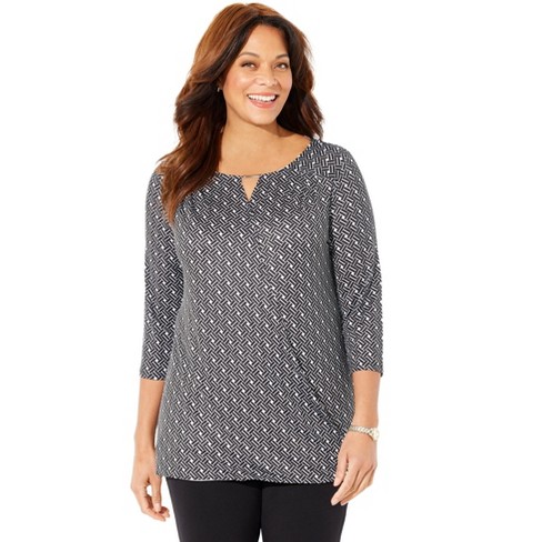 Catherines Women's Plus Size Wrap Front Top - 2x, Black White Geo : Target