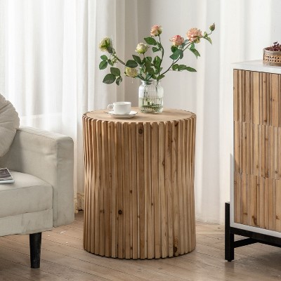 Retro Style Cylindrical Coffee Table With Vertical Texture Relief ...