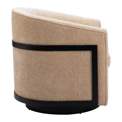 HomeStock 30.3 in H Beige Finish Round Wood Frame Straight Armchair ...