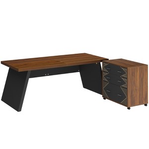 Tribesigns L-shaped Office Computer Desk Set, Oak & Black : Target
